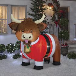 Enchanted Forest® 6'6" LED Fuzzy Plush Highlander Cow in Santa Jacket ...