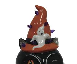 Pumpkin Hollow™ 10-1/2" LED Ceramic Black Cat in Pumpkin Halloween ...
