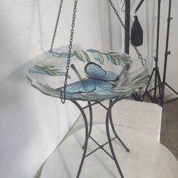 Enchanted Garden® 15" Blue Butterfly Glass Convertible Birdbath at Menards®