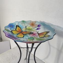 Enchanted Garden® 18" Butterflies & Flowers Glass Birdbath at Menards®