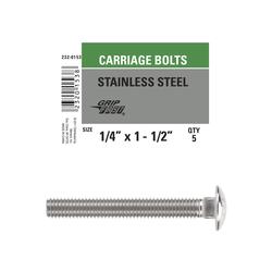 Grip Fast® 1/4"-20 x 1-1/2" Stainless Steel Grade 18-8 Carriage Bolts ...