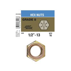 Grip Fast® 1/2"-13 Yellow Zinc Grade 8 Coarse Thread Hex Nut - 16 Count ...