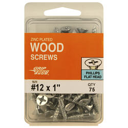 Grip Fast® #12 x 1" Phillips Drive Zinc Flat Head Wood Screw - 75 Count ...