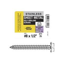 Grip Fast® #8 x 1/2" Stainless Steel Hex Head Self-Drilling Screw - 79 ...
