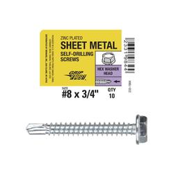 Grip Fast® #8 X 3/4" Zinc Hex Washer Self-Drilling Screw - 10 Count at ...