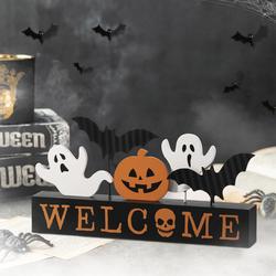 Pumpkin Hollow™ 12" Wooden Halloween Welcome Tabletop Sign at Menards®