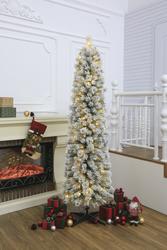 Enchanted Forest® 7' Prelit Slim Flocked Artificial Christmas Tree at ...