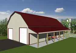 36'W x 54'L x 12'H Agricultural Post Frame Building with 8' Open Lean ...