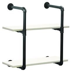 Dakota™ 24"W x 23"H x 10-1/2"D White 2-Tier Wall Shelf with Black Pipe ...