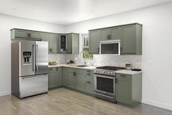 KLËARVŪE® Halmstad™ Sage Green 19' L-Shaped Kitchen - Cabinets Only at ...