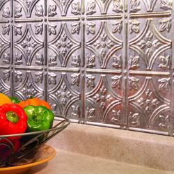 Fasade® Traditional 1 - 18" x 24" Crosshatch Silver Vinyl Backsplash ...