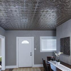 Fasade® Traditional 2 Vinyl 2' x 4' Brushed Nickel Glue-Up Ceiling Tile ...