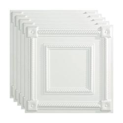Fasade® Coffer Vinyl 2' x 2' Gloss White Lay-In Ceiling Tile - 5 Pack ...