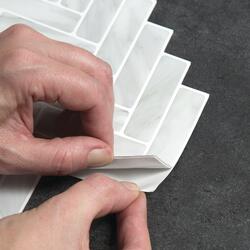 Tack Tile™ Gray Herringbone Peel & Stick Vinyl Backsplash Tiles - 3 ...