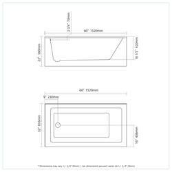 A&E® Flavia 60"W x 32"D x 22"H White Left-Corner Bathtub with Left ...