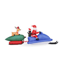 Enchanted Forest® 12' LED Santa and Crew on a Snowmobile Inflatable at ...