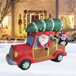 Enchanted Forest® 8' LED Woody Wagon with Santa and Friends Christmas ...