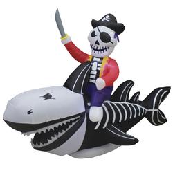 Pumpkin Hollow™ 8' LED Pirate Riding Skeleton Shark Halloween ...