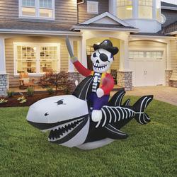 Pumpkin Hollow™ 8' LED Pirate Riding Skeleton Shark Halloween ...