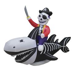 Pumpkin Hollow™ 8' LED Pirate Riding Skeleton Shark Halloween ...