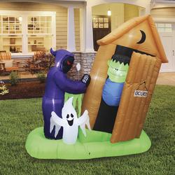 Pumpkin Hollow™ 6'6" LED Animated Monsters Outhouse Surprise Halloween ...