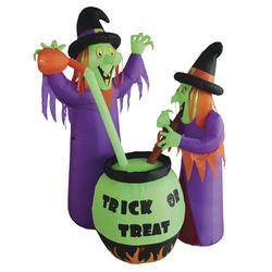Pumpkin Hollow™ 6' LED Lighted Inferno Witches with Cauldron Halloween ...