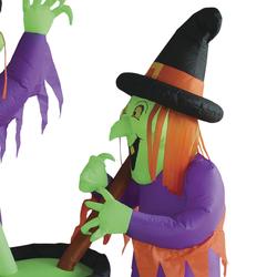 Pumpkin Hollow™ 6' LED Lighted Inferno Witches with Cauldron Halloween ...