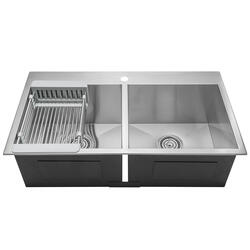 AKDY Drop-In 33" Stainless Steel 1-Hole Double Bowl Kitchen Sink at ...