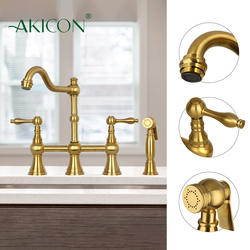 Akicon Two-Handle Bridge Brushed Gold Kitchen Faucet at Menards®