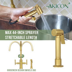 Akicon Two-Handle Brushed Gold Kitchen Faucet with Side Sprayer at Menards®
