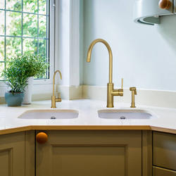 Akicon One-Handle Brushed Gold Kitchen Faucet with Side Sprayer at Menards®