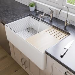 ALFI brand 33" White Smooth Apron Workstation Single Bowl Step Rim ...