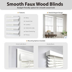 Decor Elements 2" Smooth Fauxwood Cordless Venetian Blinds Smooth White ...