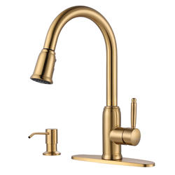 WOWOW® Single-Handle Pull-Down Brushed Gold Kitchen Faucet at Menards®