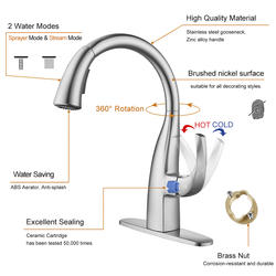 WOWOW® Gooseneck One-Handle Brushed Nickel Pull-Down Kitchen Faucet at ...