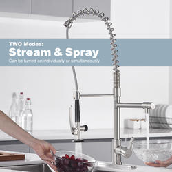 WOWOW® One-Handle Spring Pre-Rinse with Pot Filler Brushed Nickel Pull ...
