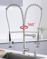 WOWOW® One-Handle Spring Pre-Rinse with Pot Filler Brushed Nickel Pull ...