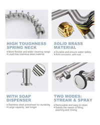 WOWOW® One-Handle Spring Pre-Rinse with Pot Filler Brushed Nickel Pull ...