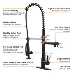 WOWOW® One-Handle Spring Pre-Rinse with Pot Filler Matte Black Pull ...