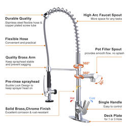 WOWOW® One-Handle Spring Pre-Rinse with Pot Filler Chrome Pull-Down ...