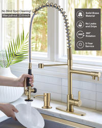 WOWOW® One-Handle Spring Pre-Rinse with Pot Filler Gold Pull-Down ...