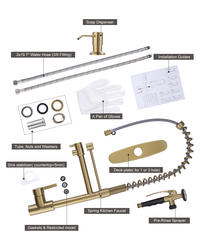 WOWOW® One-Handle Spring Pre-Rinse with Pot Filler Gold Pull-Down ...