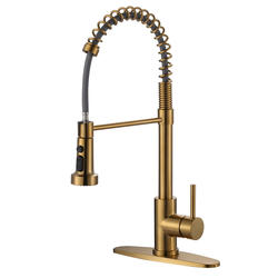 WOWOW® One-Handle Pull-Out Spring Brushed Gold Kitchen Faucet at Menards®