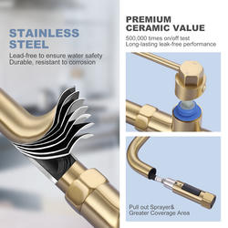 WOWOW® One-Handle Pull-Down Brushed Gold Kitchen Faucet at Menards®