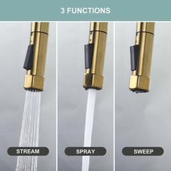 WOWOW® Two-Handle Bridge Brushed Gold Pull-Down Kitchen Faucet at Menards®