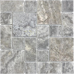 Ellis + Fisher® Silver Travertine Roman Pattern 12 x 12 Stone Mosaic ...