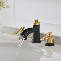 BWE® Two-Handle 8" Widespread Gold And Black Bathroom Sink Faucet at ...