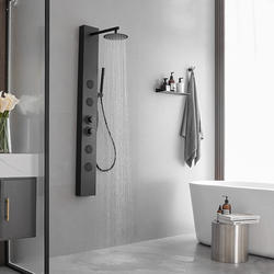 BWE®4-Jet Matte Black Shower Panel with Heavy Rain Shower and Handheld ...