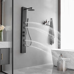 BWE®4-Jet Matte Black Shower Panel with Heavy Rain Shower and Handheld ...