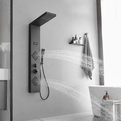 BWE®2-Jet Matte Black Shower Panel with Heavy Rain Shower and Handheld ...